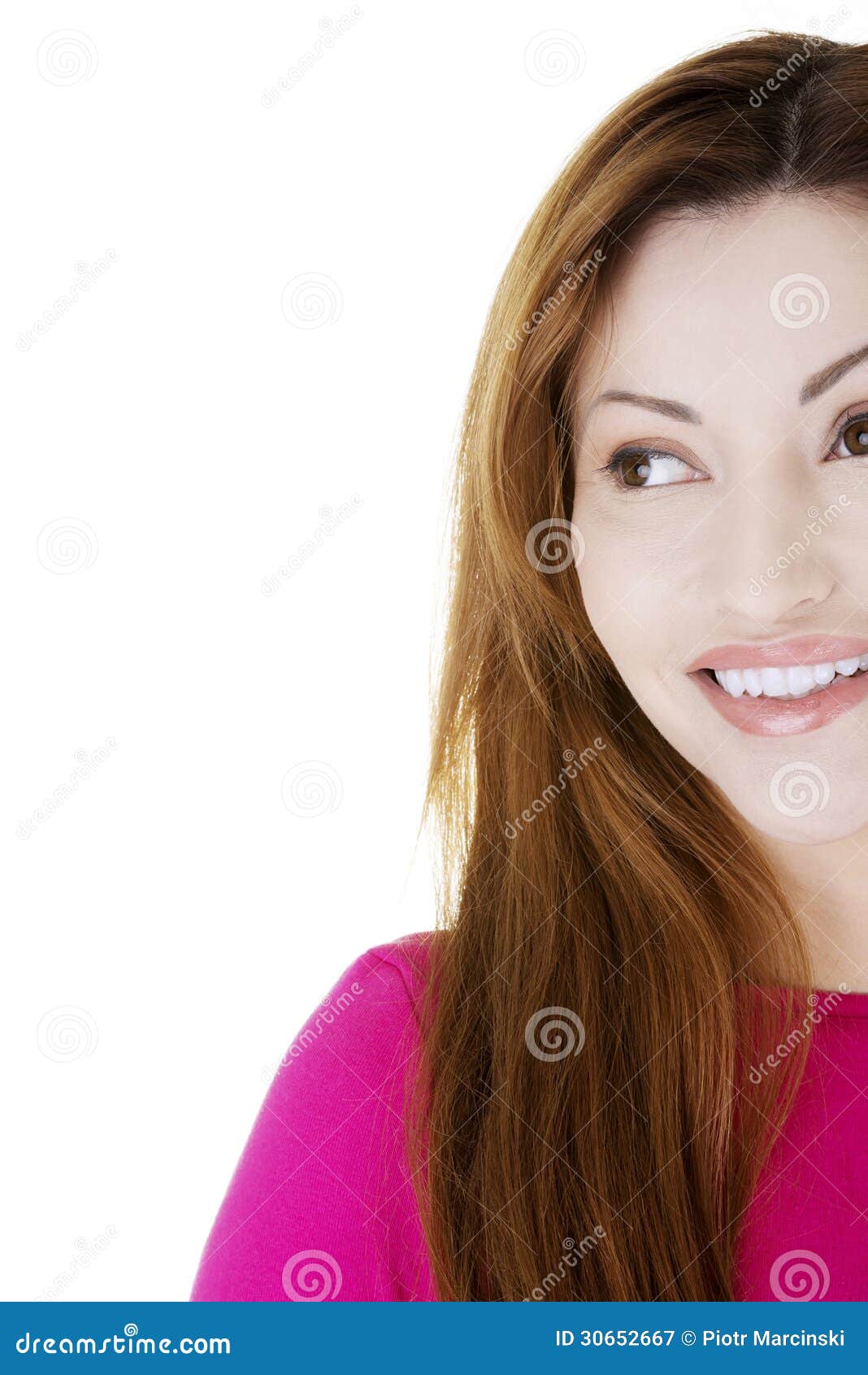 Happy woman looking left stock image. Image of brunette - 30652667