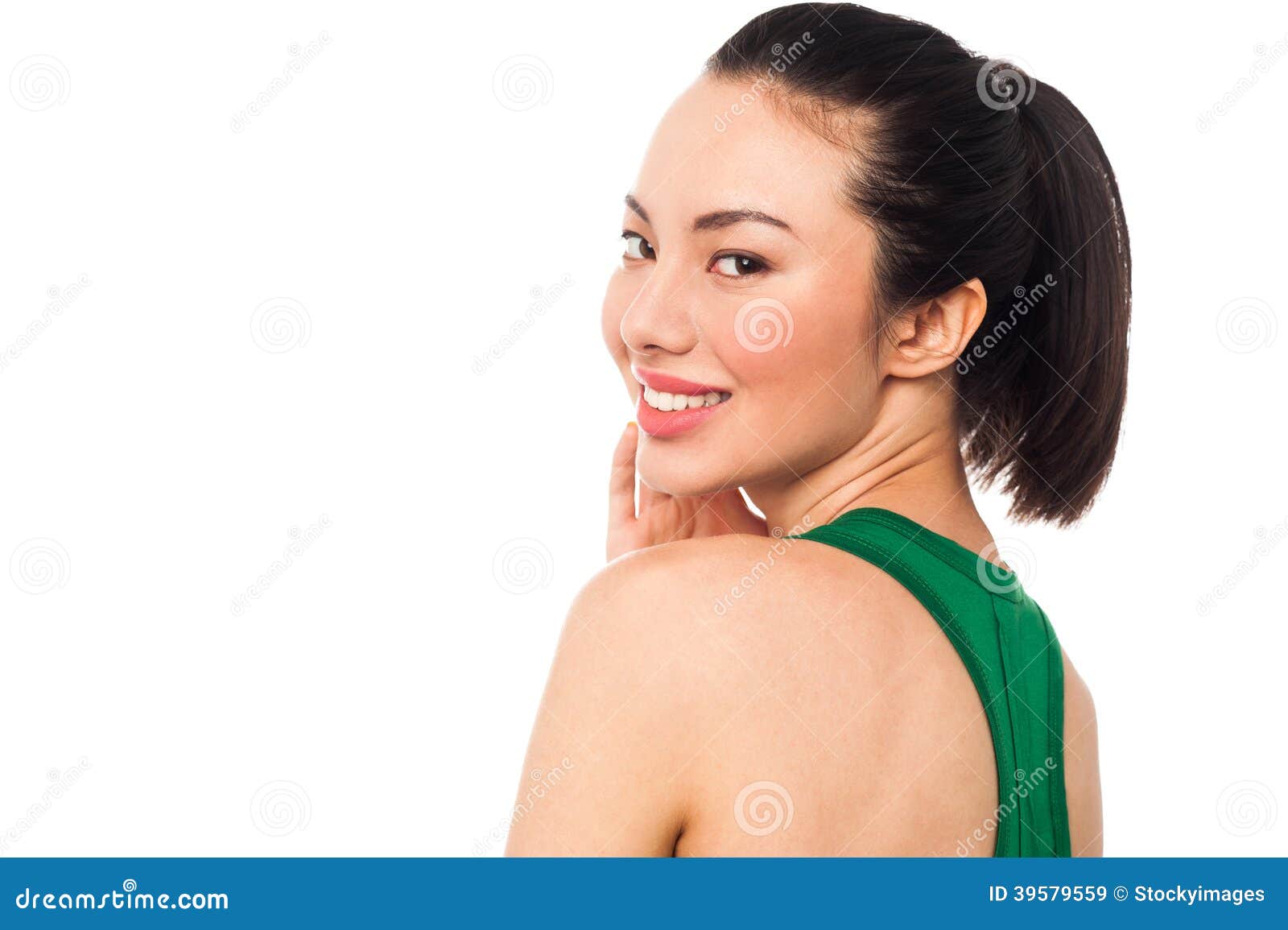 Happy Woman Looking Over Her Shoulder Stock Image - Image of lifestyle ...