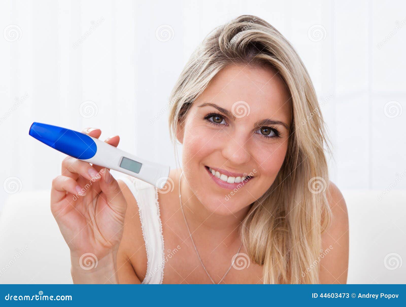 Happy Woman Looking at Positive Pregnancy Test Stock Image - Image of ...