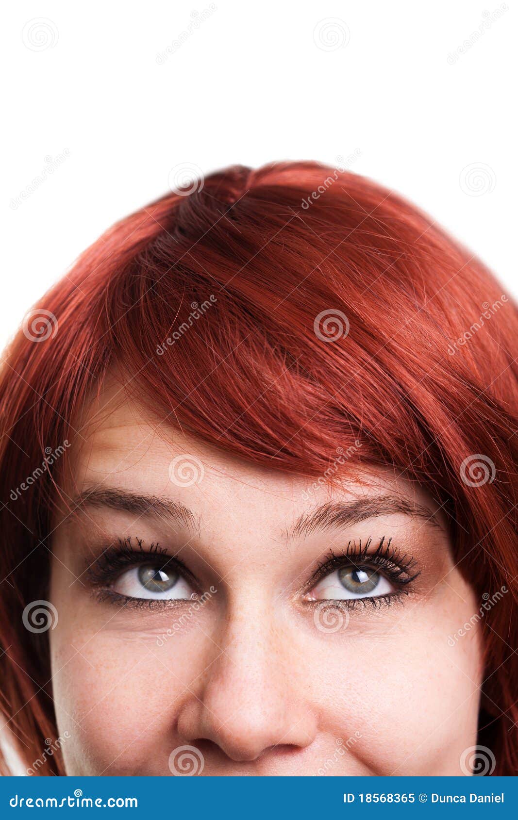 Happy Woman Looking Up and Above Stock Image - Image of hair, cute ...