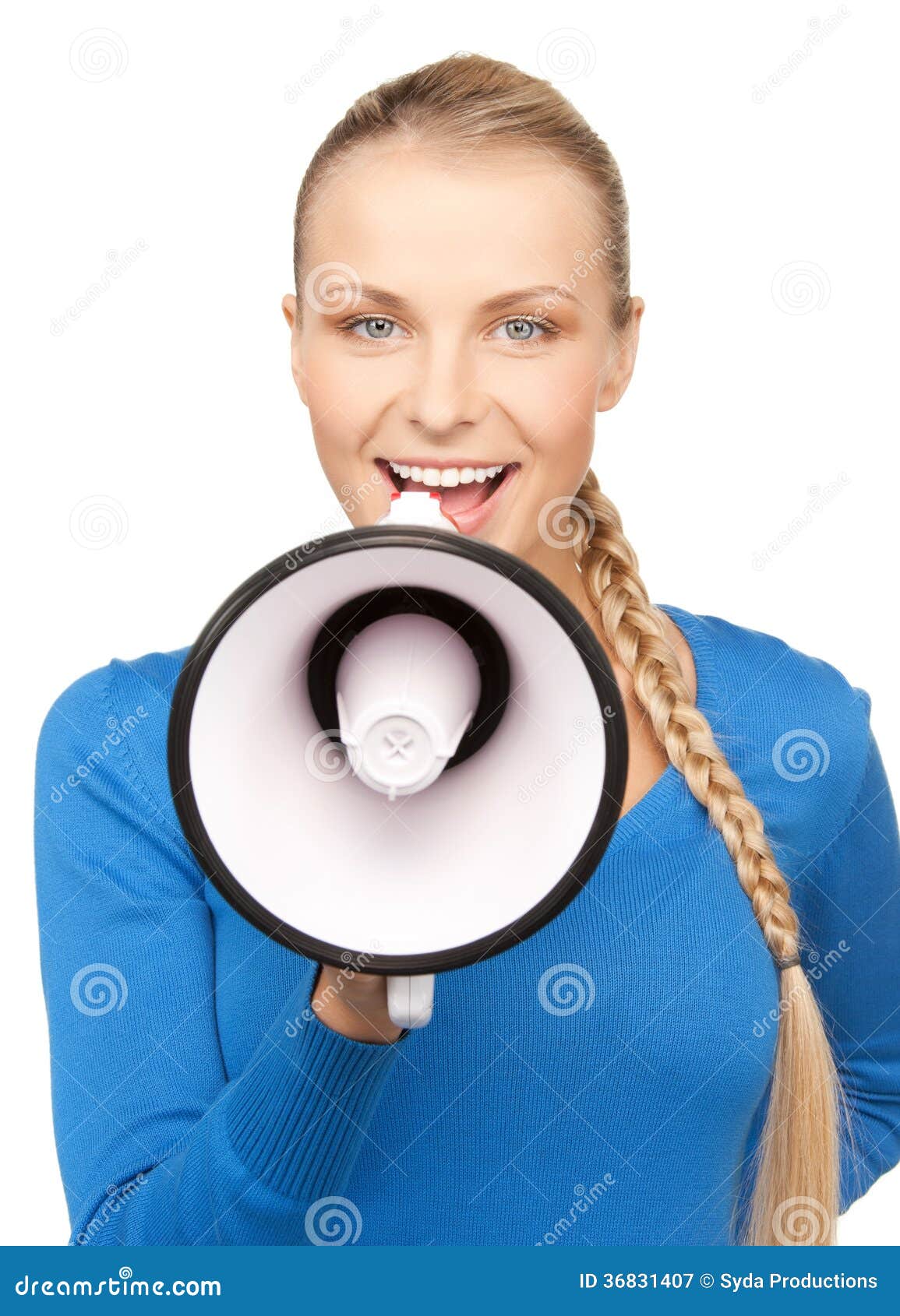 Happy woman with megaphone stock image. Image of broadcasting - 36831407