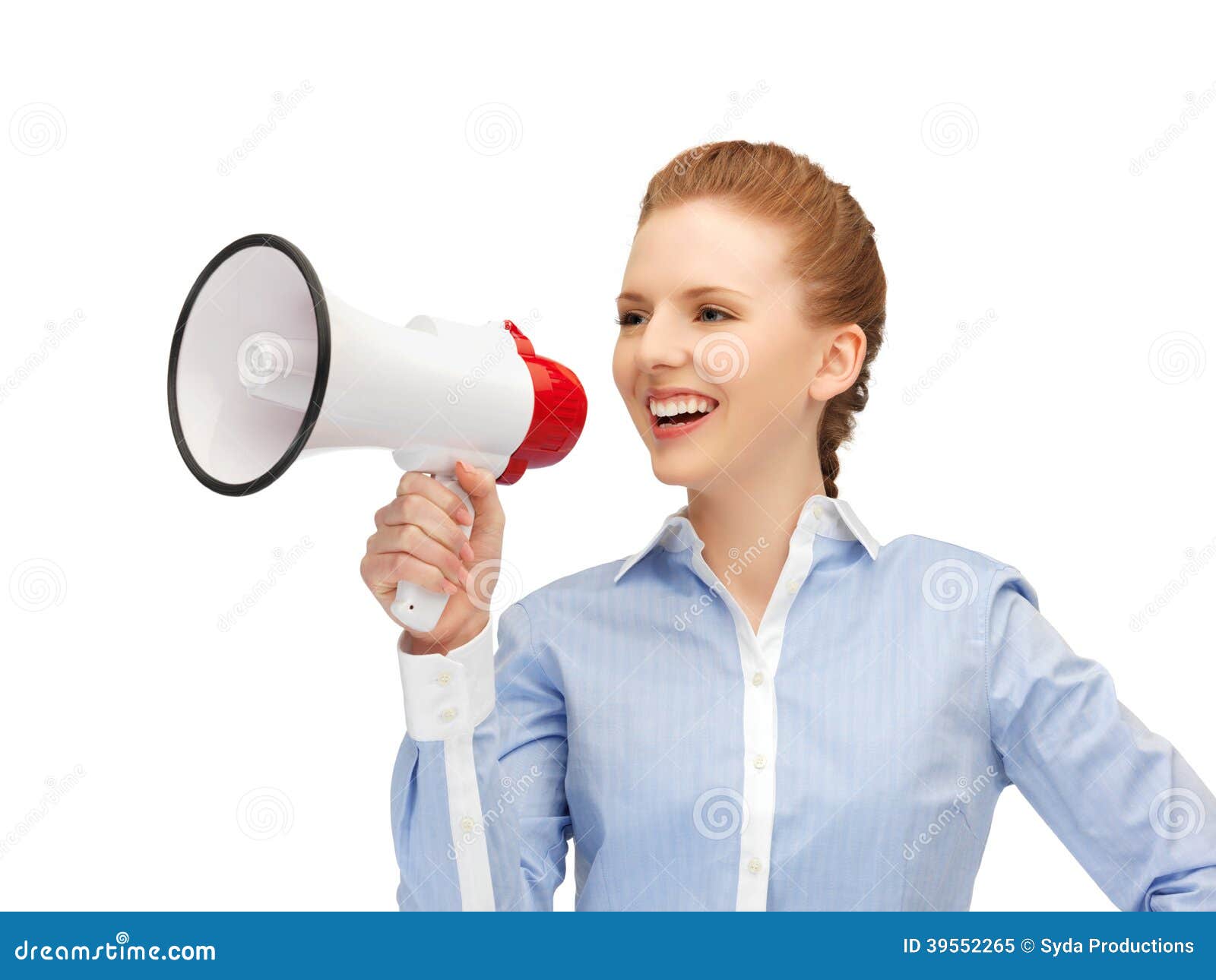 Happy woman with megaphone stock image. Image of advertisement - 39552265