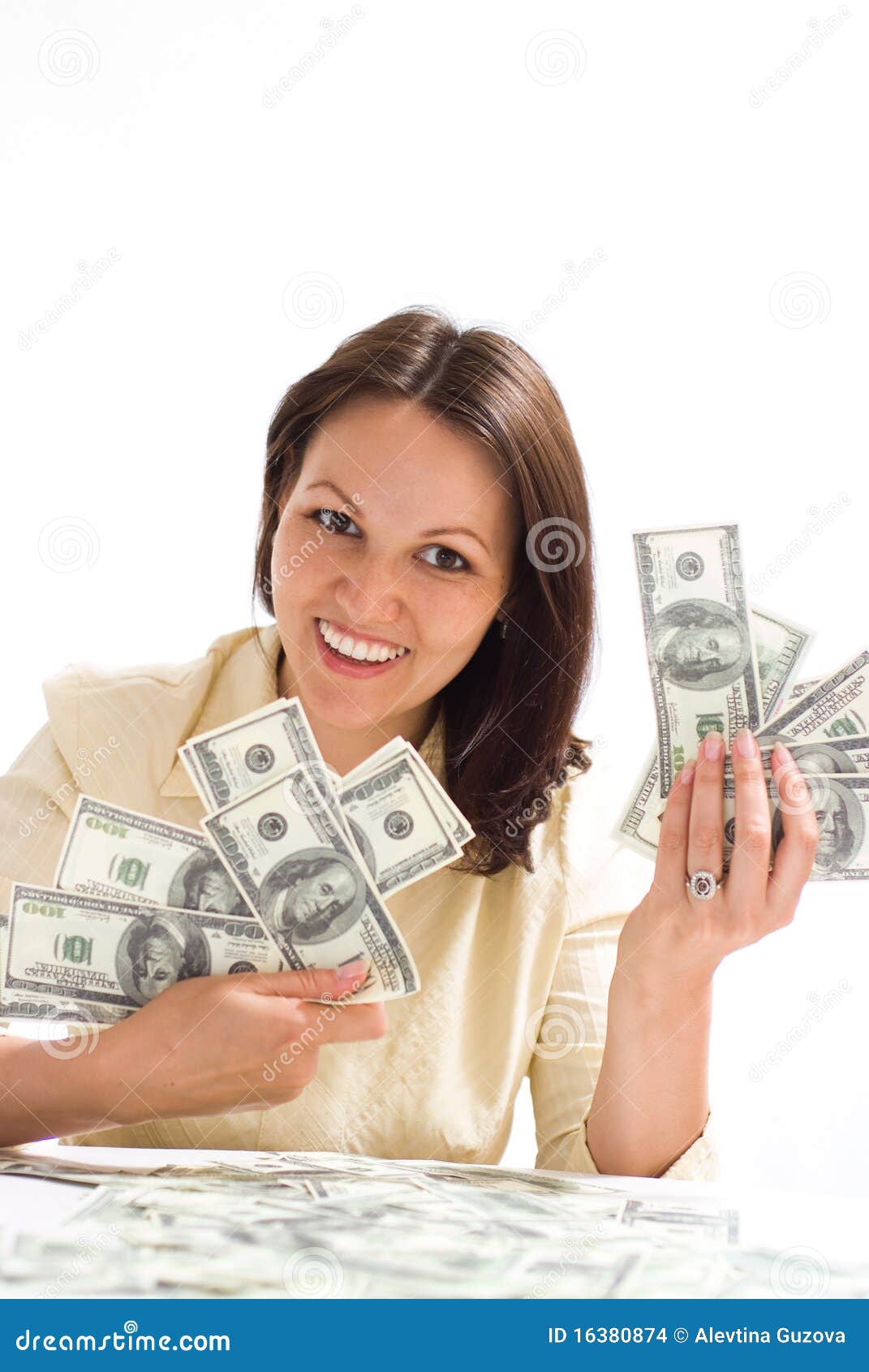 Happy woman with the mone stock photo. Image of businesswoman - 16380874