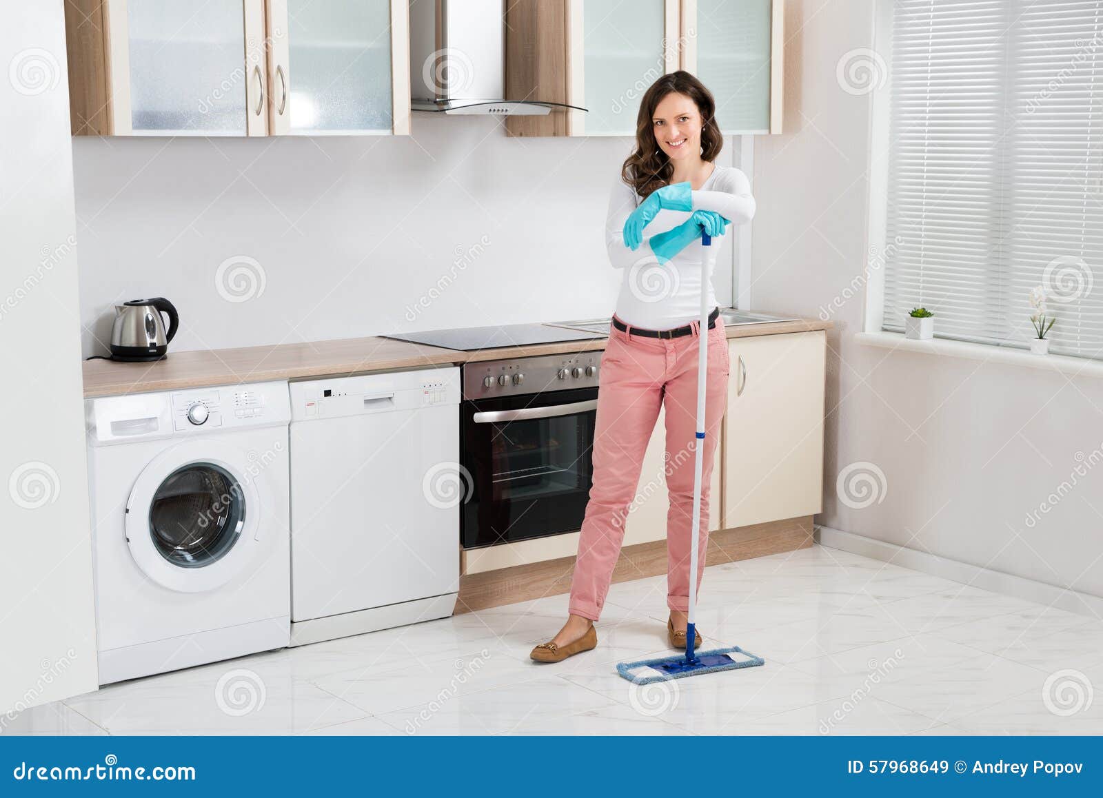 Happy Woman with Mop stock image. Image of happiness - 57968649