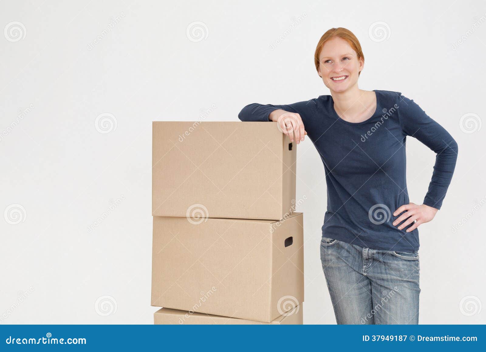 Happy Woman with Moving Boxes Stock Image - Image of happy, ship: 37949187