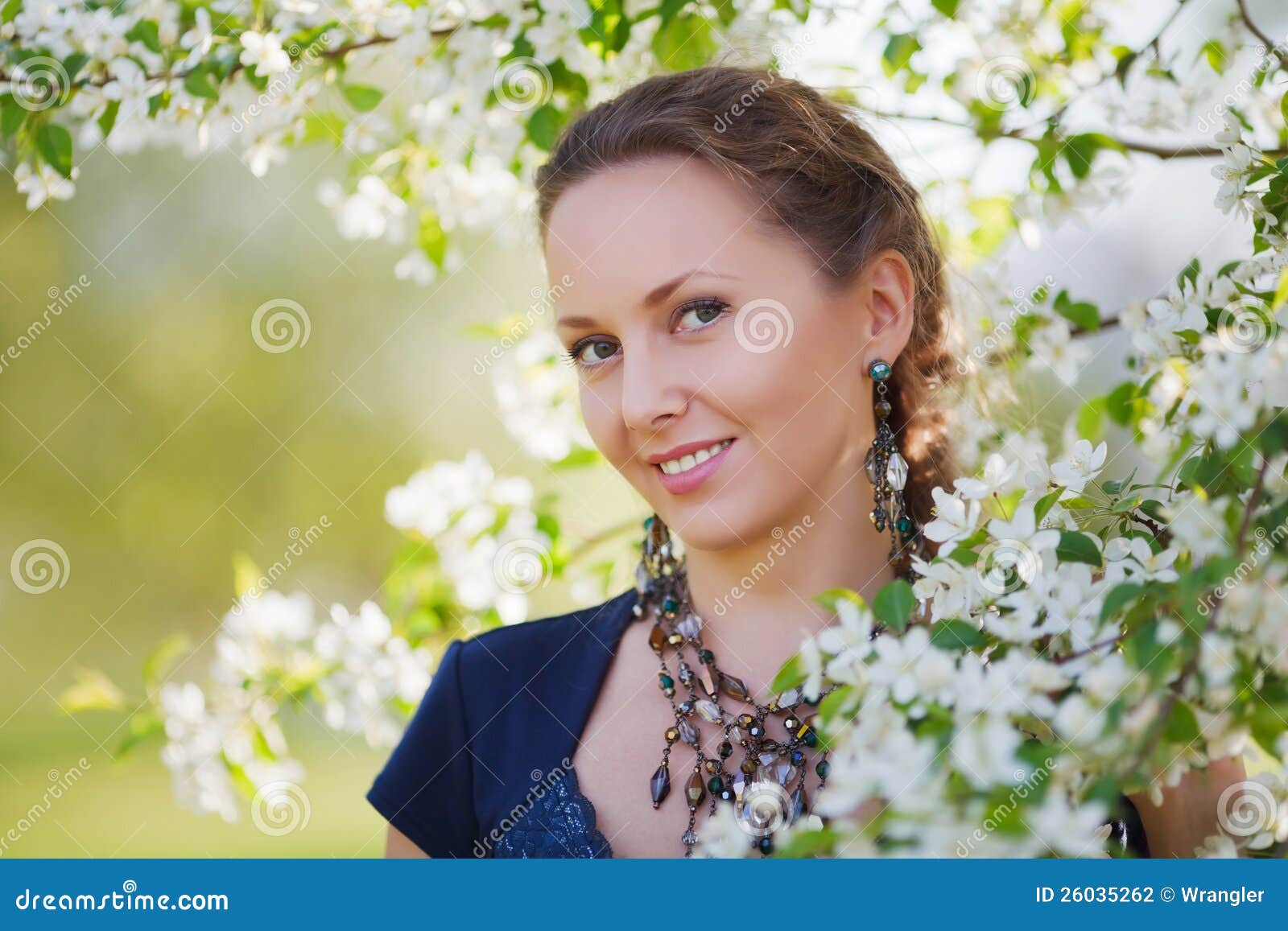 Happy woman on nature stock photo. Image of color, blooming - 26035262