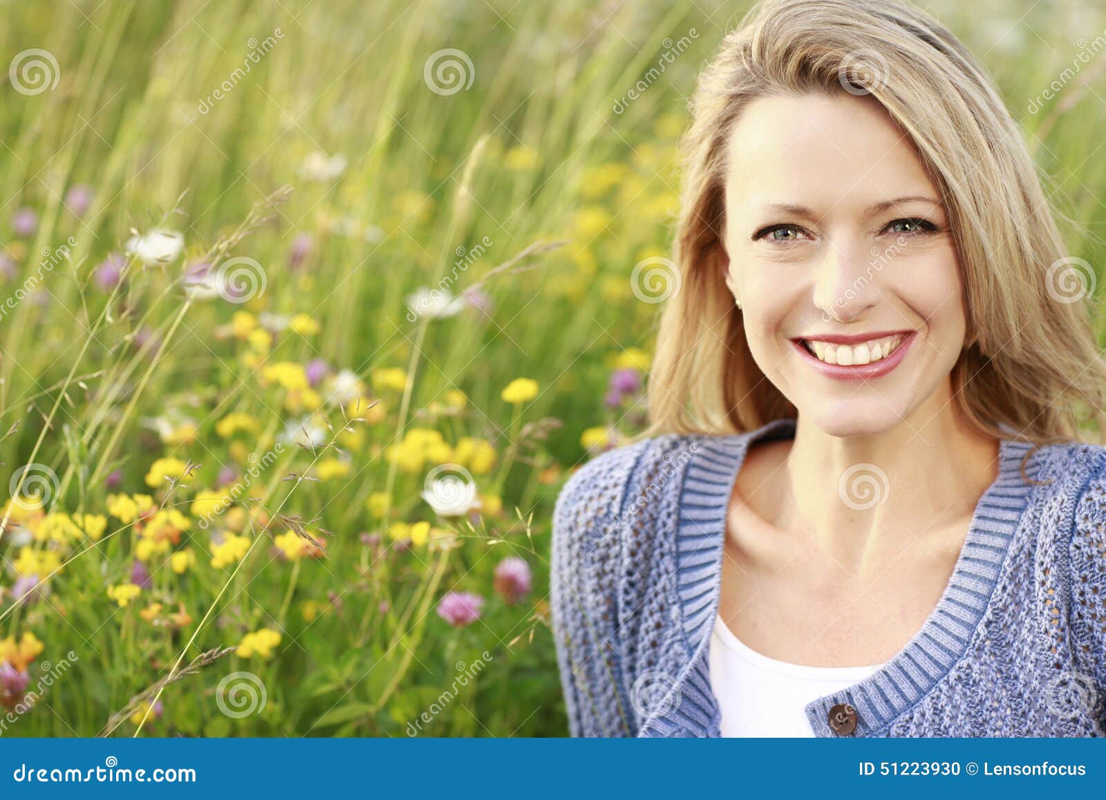 Happy woman in nature stock photo. Image of smile, meadow - 51223930