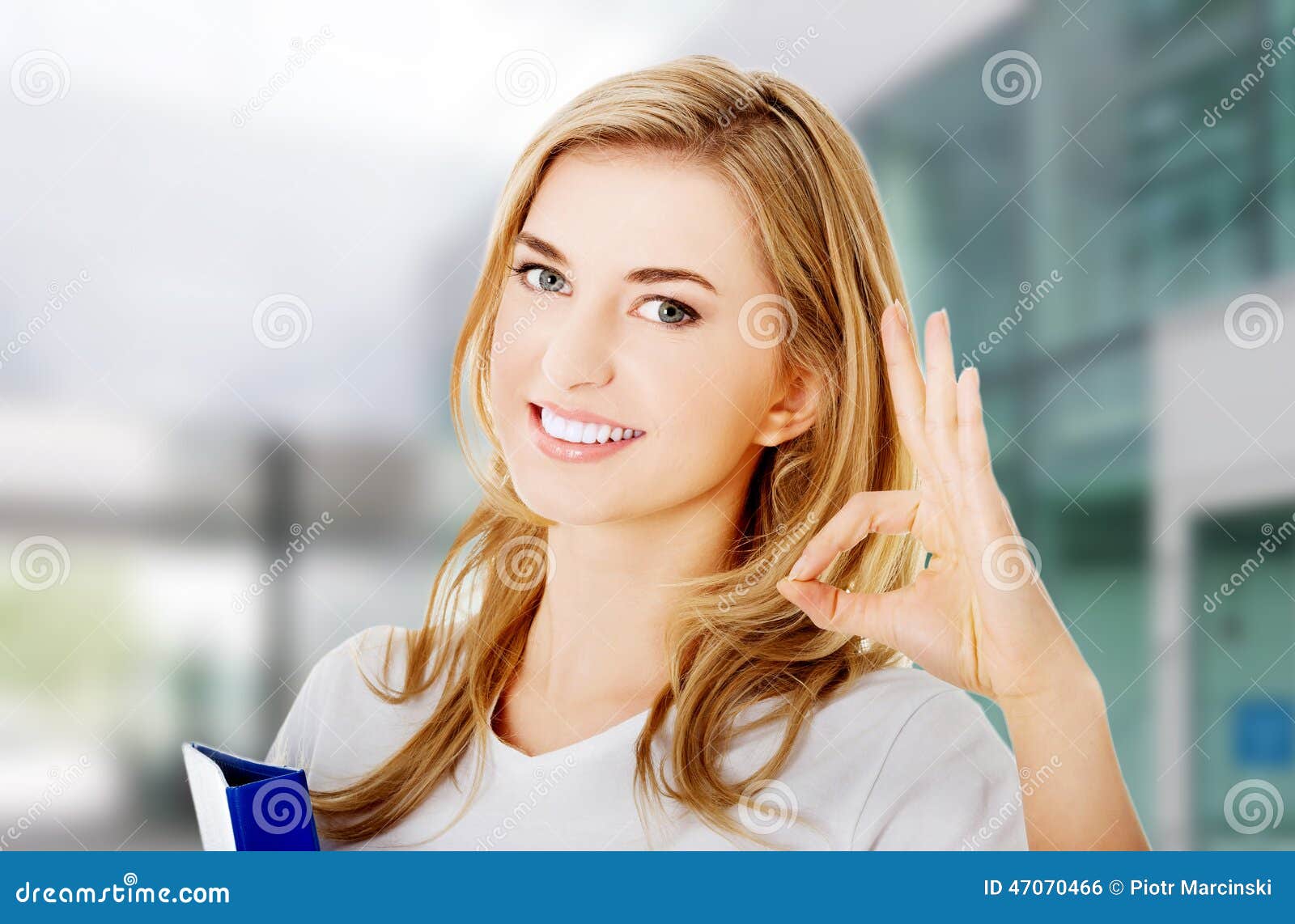 Happy Woman with Ok Hand Sign Stock Photo - Image of cute, face: 47070466