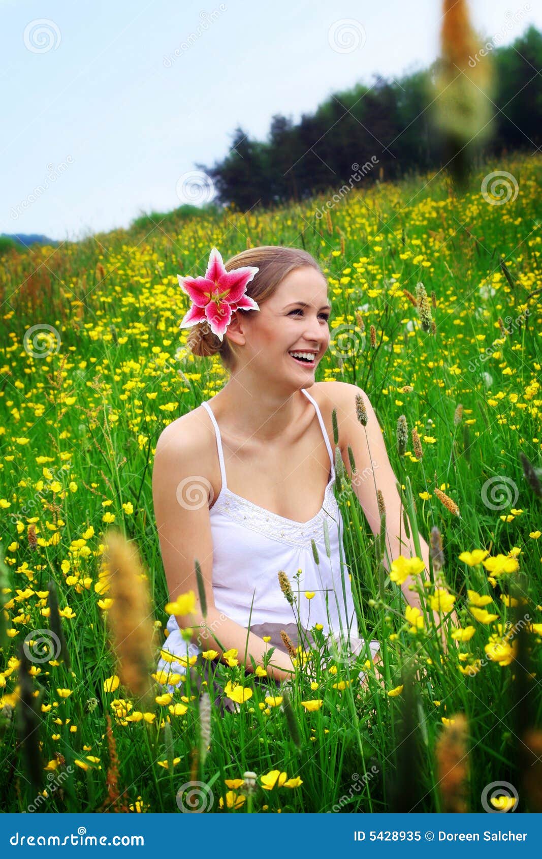Happy woman outdoor stock image. Image of park, pink, meadow - 5428935
