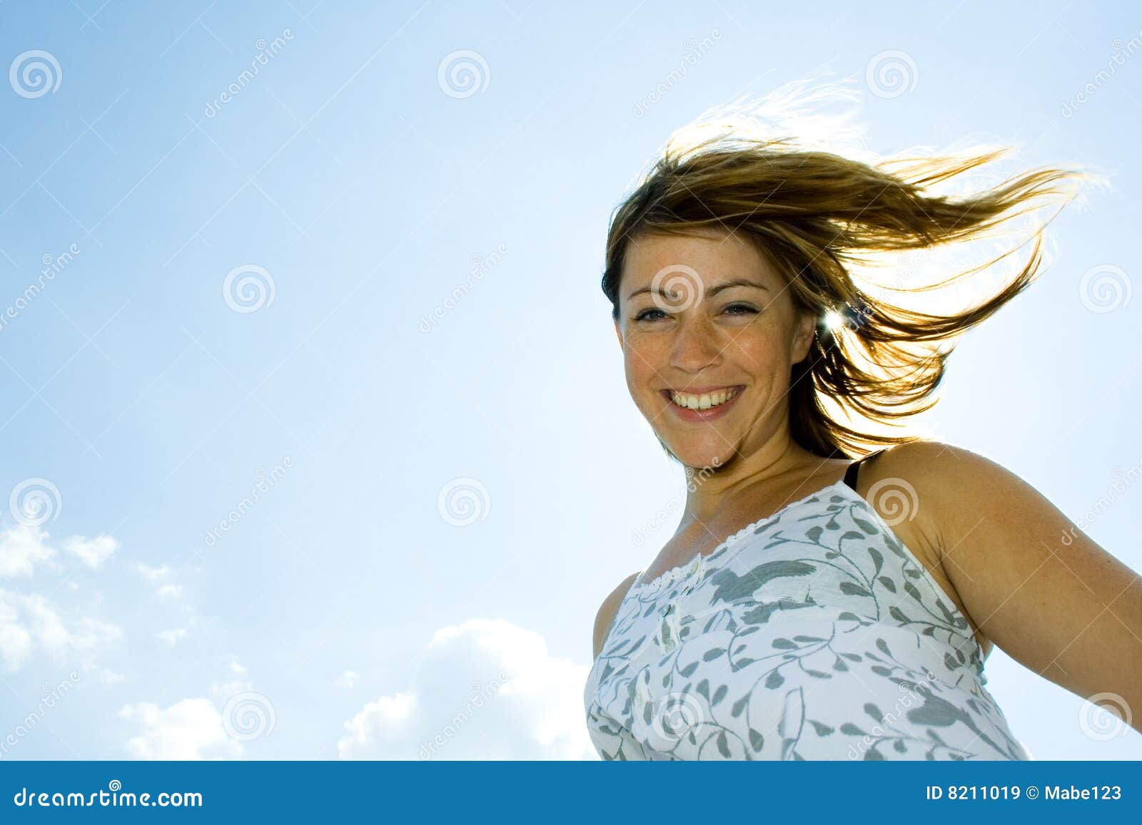 Happy woman outdoors stock image. Image of outdoors, blue - 8211019