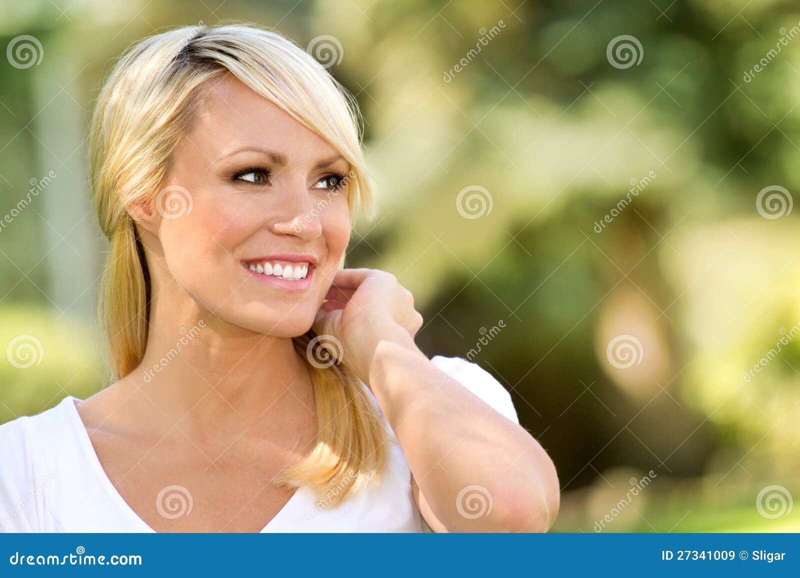 Happy Woman Outside stock image. Image of yard, toothy - 27341009