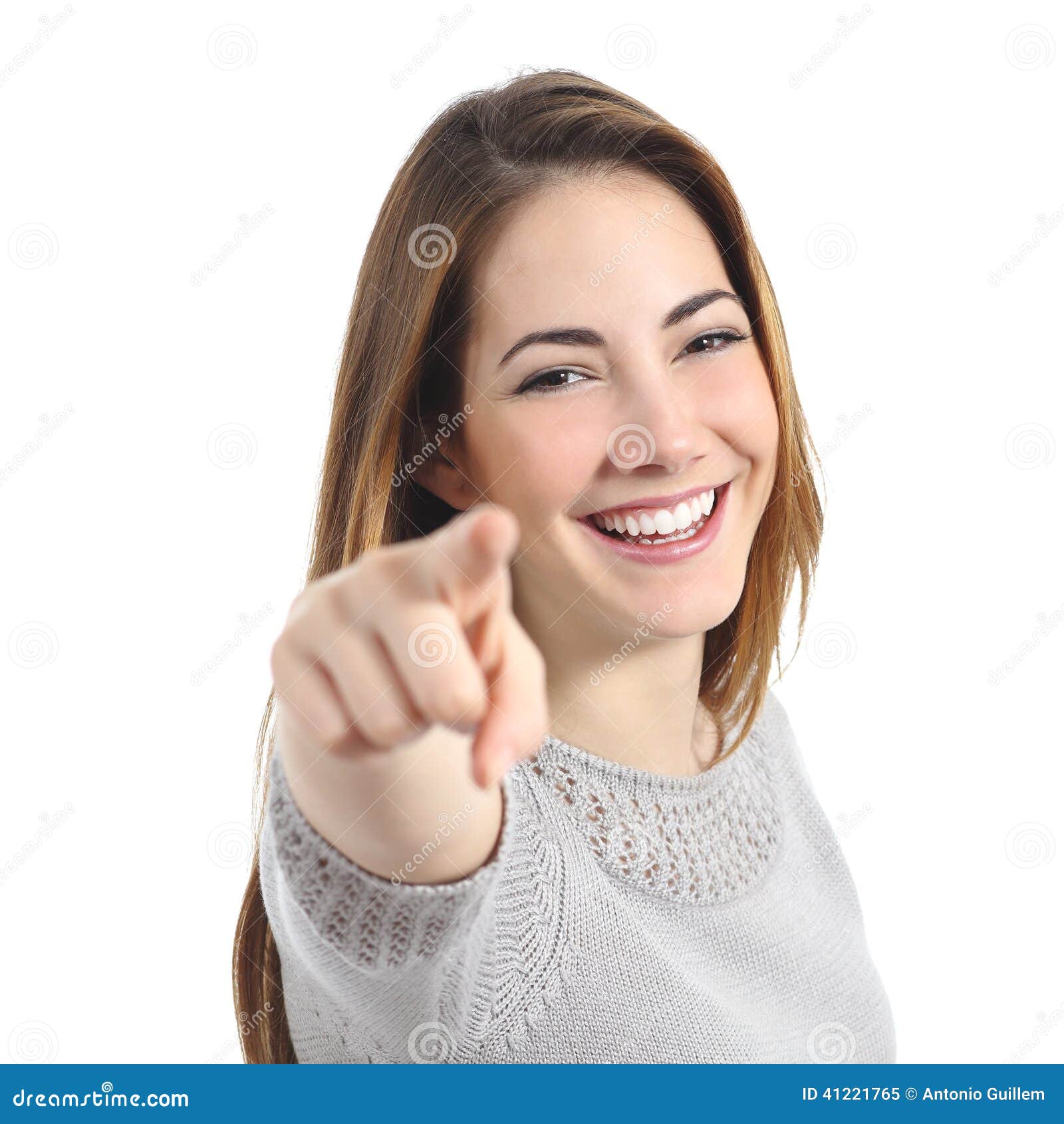 Happy Woman With Perfect Smile Pointing At Camera Stock Image Image