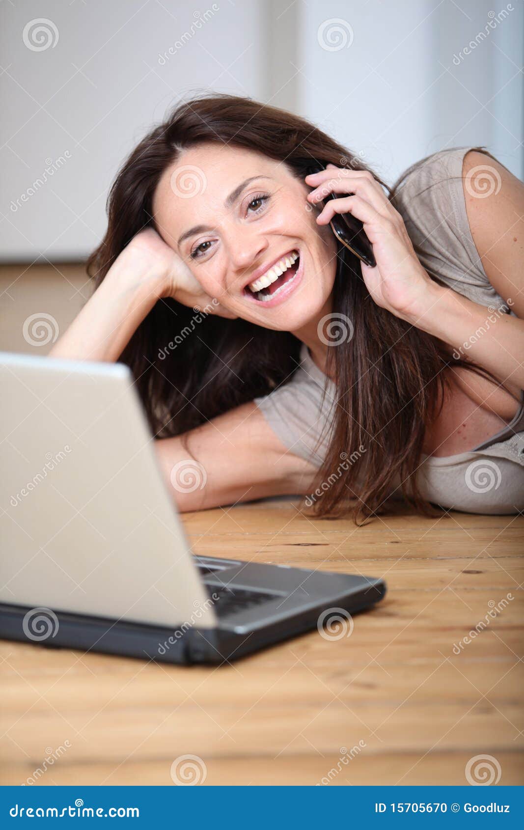 Happy woman on the phone stock photo. Image of portrait - 15705670