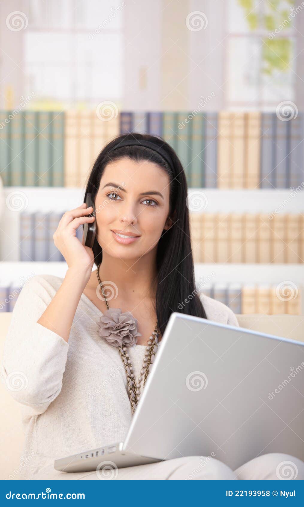 Happy Woman on Phone Call at Home Stock Photo - Image of cell, good ...
