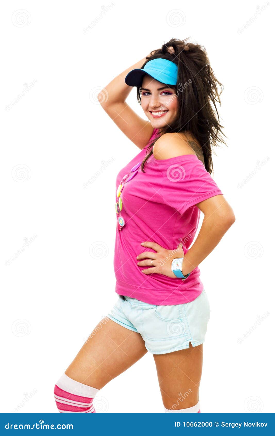 Happy Woman in Pink Smile and Have Fun Stock Photo - Image of peaked ...