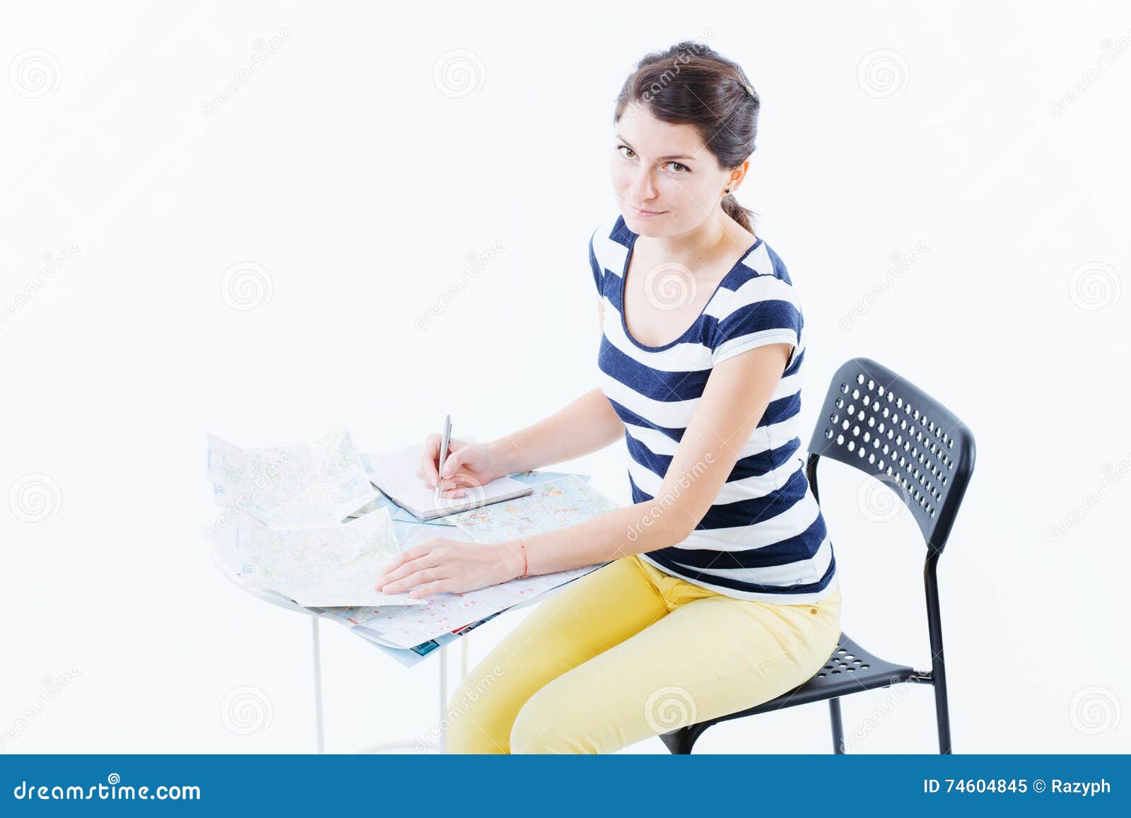 Happy Woman Planning Her Next Trip Stock Image - Image of writing ...