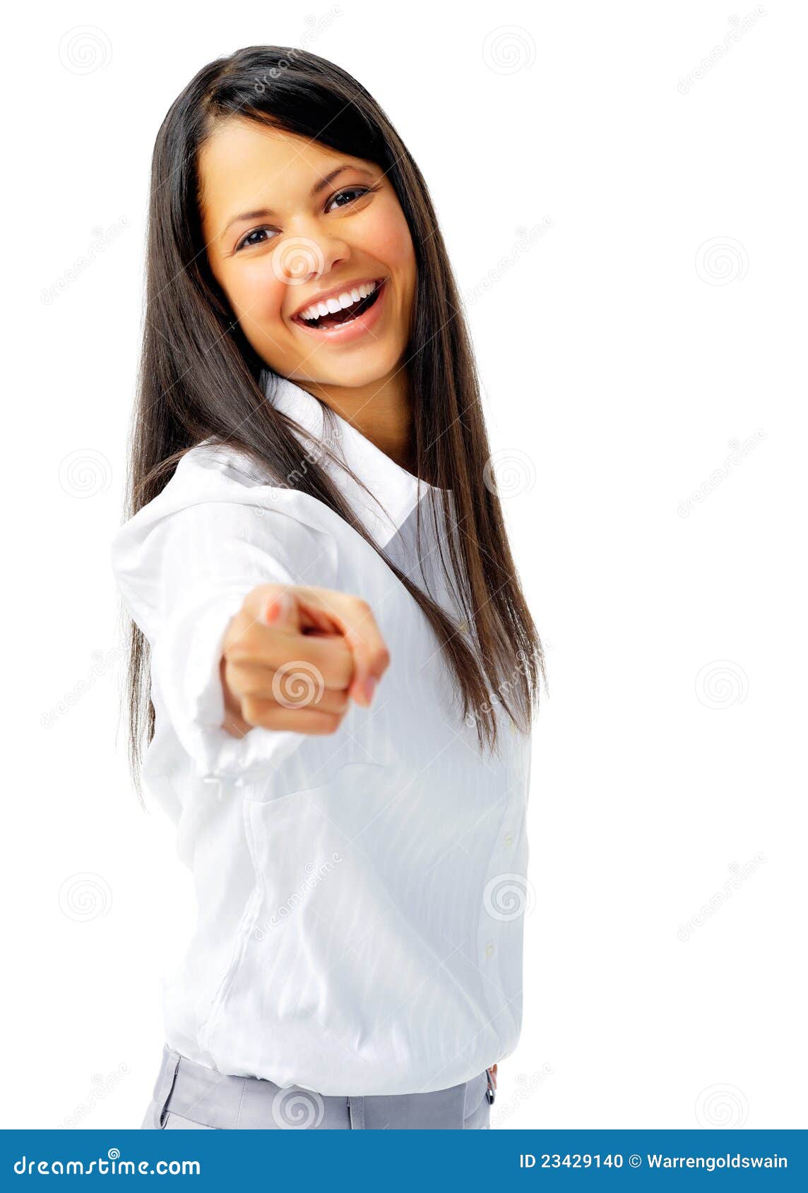 Happy woman pointing stock photo. Image of girl, friendly - 23429140