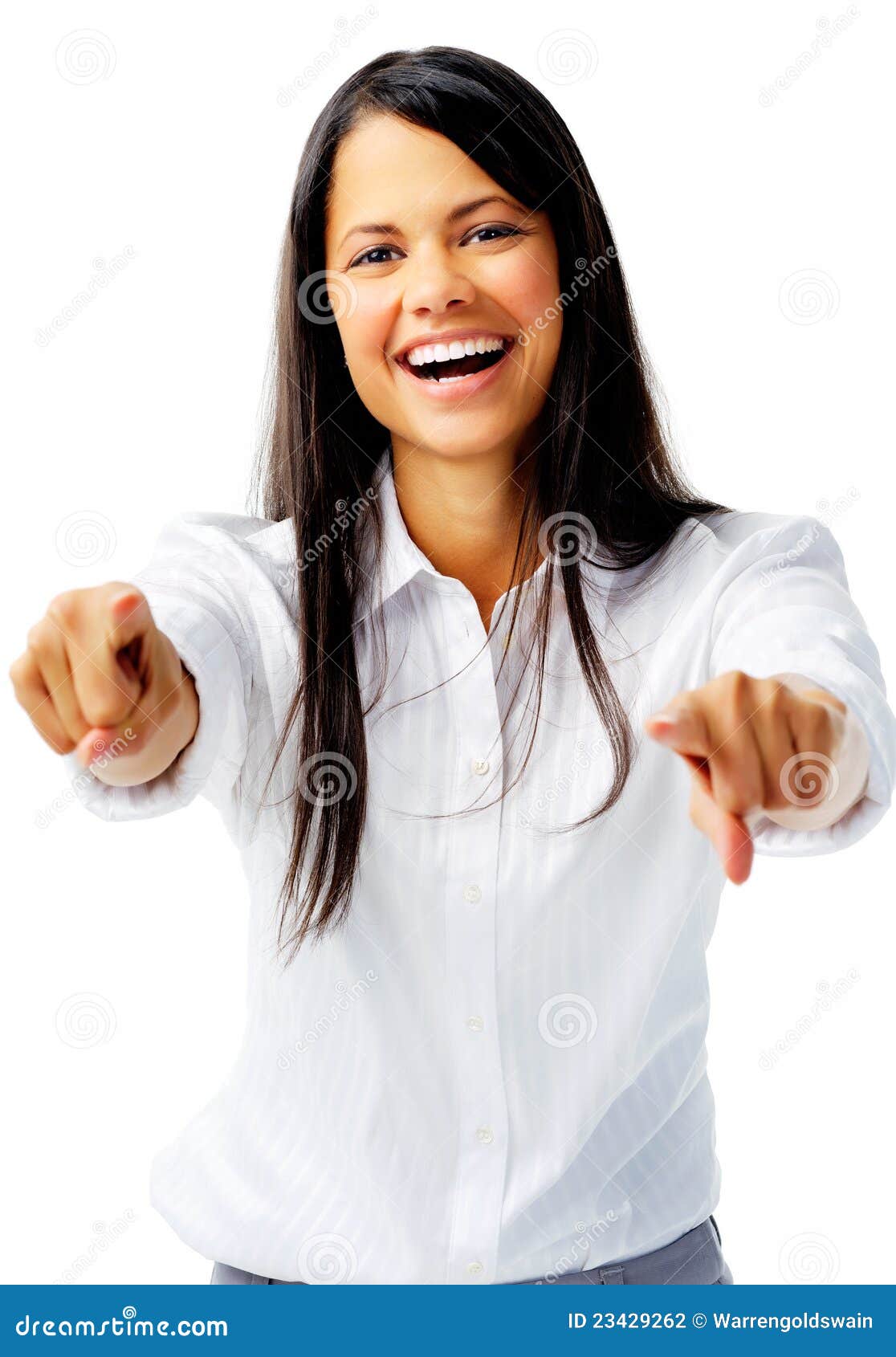 Happy woman pointing stock photo. Image of beautiful - 23429262