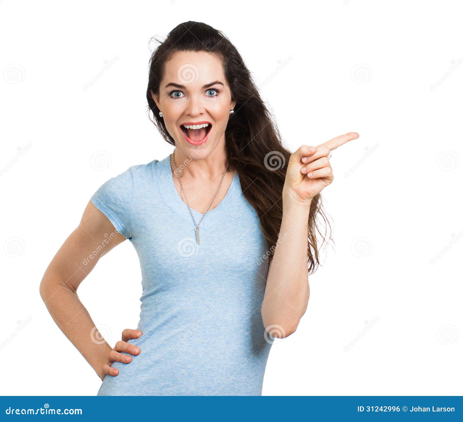 Happy Woman Pointing at Copy-space. Stock Photo - Image of modern ...