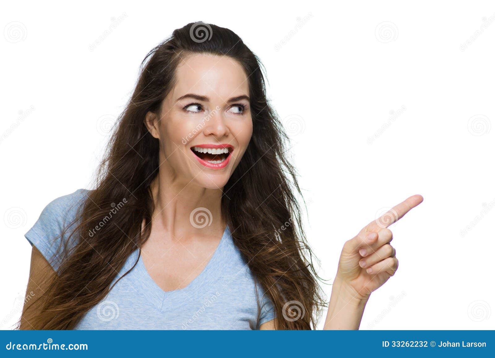 Happy Woman Pointing at Copy-space. Stock Photo - Image of natural ...