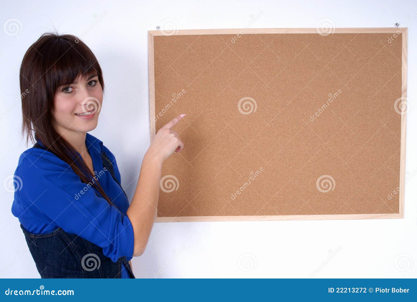 Happy Woman Pointing at the Pin Board. Stock Photo - Image of caucasian ...