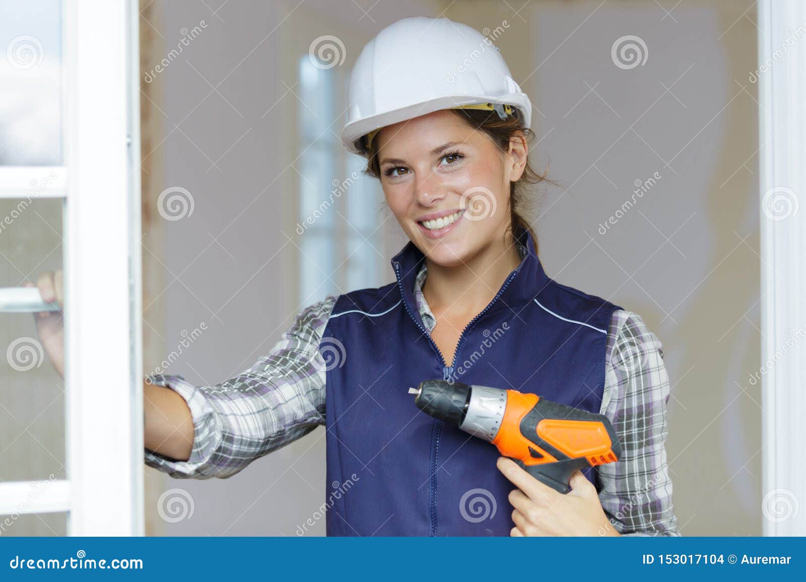 Happy Woman Power Tools for Work at Home Stock Photo - Image of drill ...