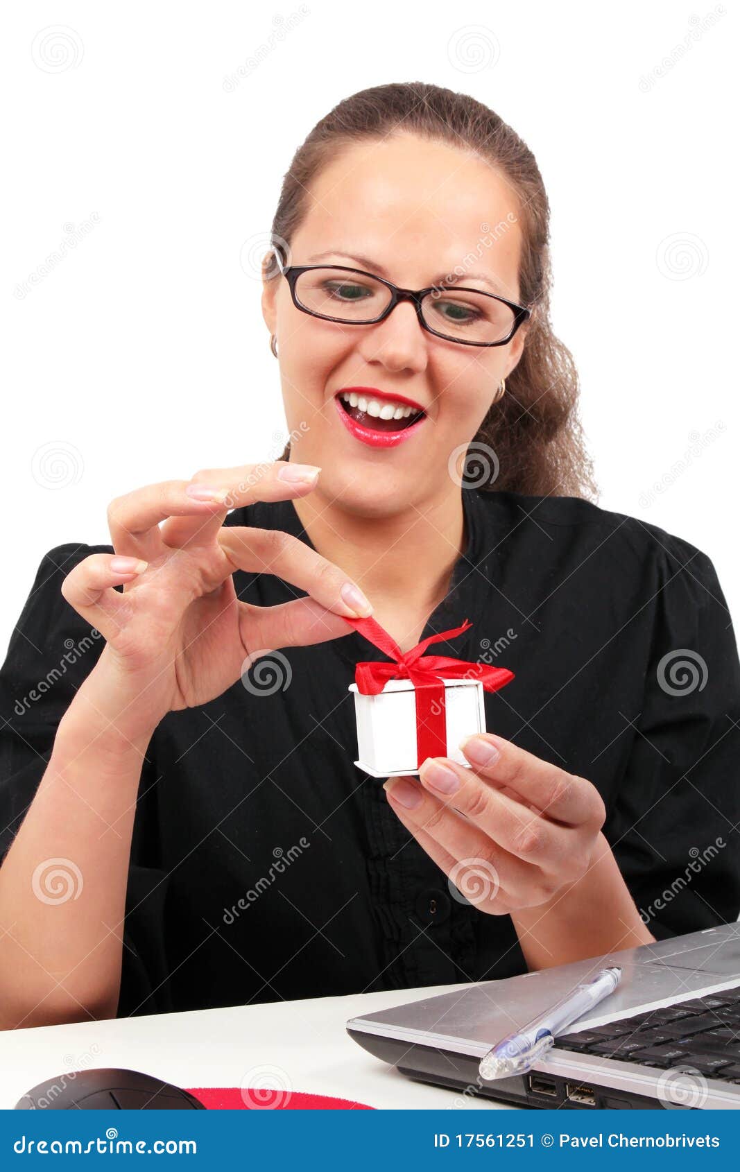Happy Woman with Present Box in Hand Stock Image - Image of girl ...