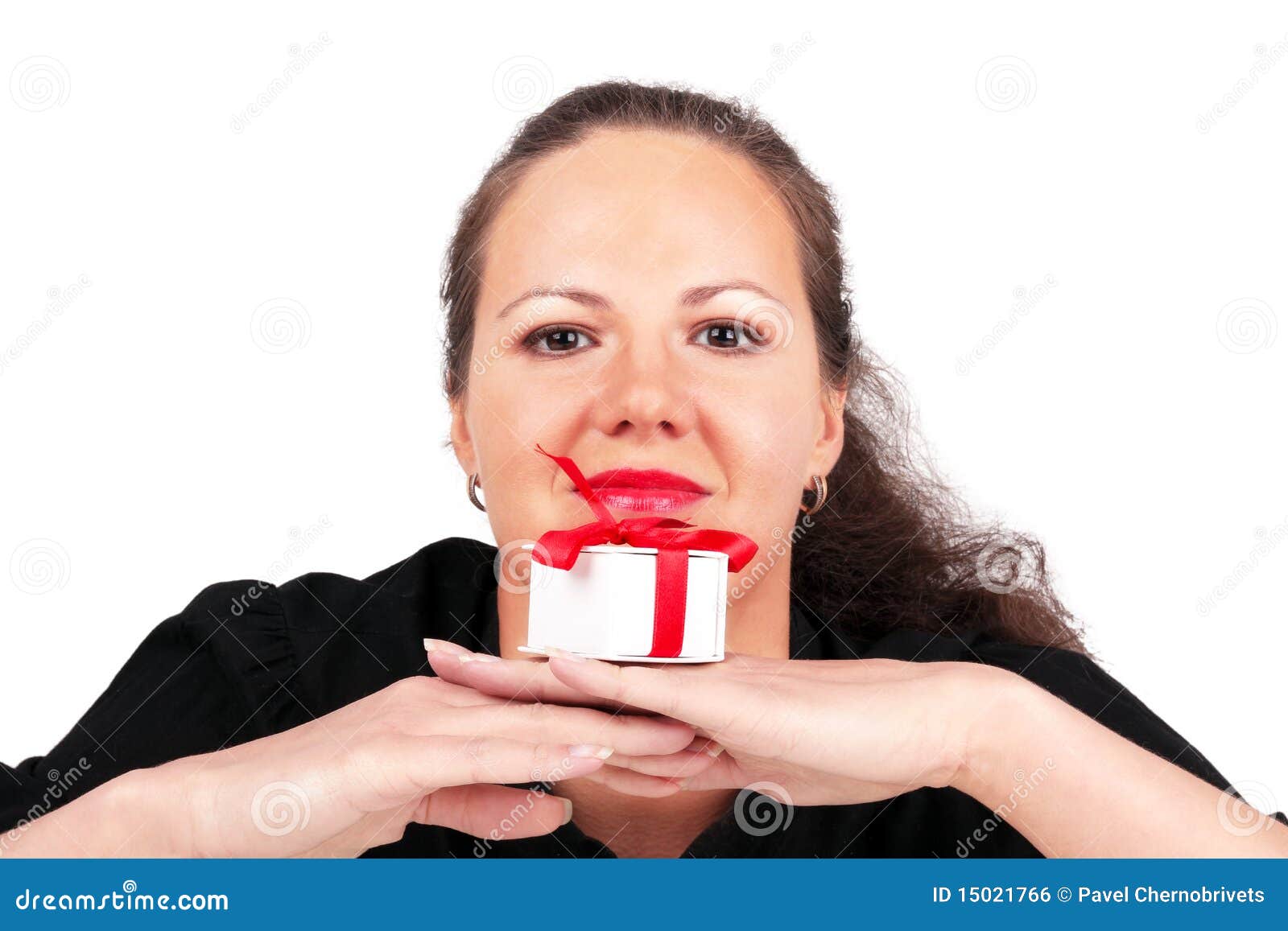 Happy Woman with Present Box on Hands Stock Photo - Image of happy ...