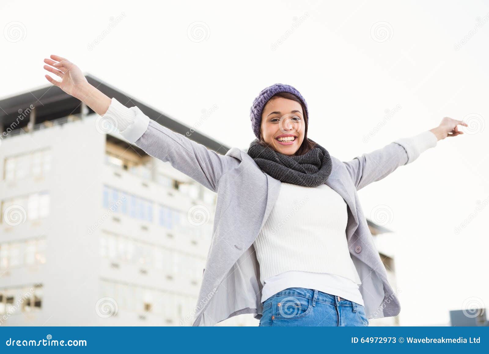 Happy Woman Raising Her Hands Up Stock Image - Image of standing ... Happy Woman Raising Her Hands Up Stock Image - Image of standing ...