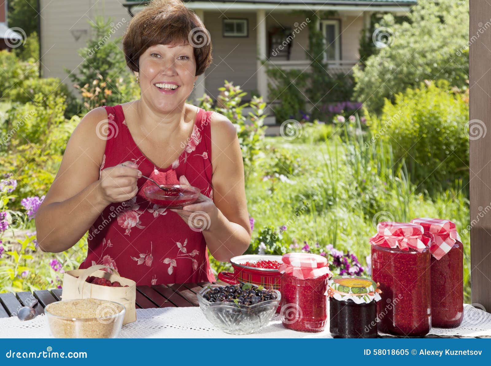 Happy Woman with Raspberry Jam Stock Image - Image of leisure ...