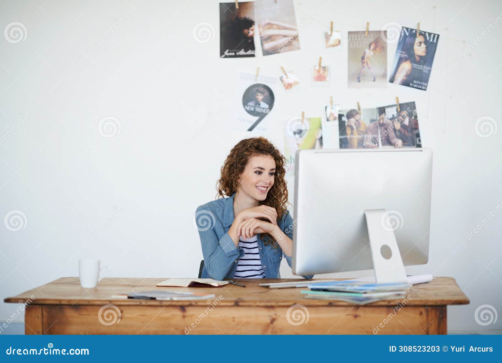 Happy, Woman and Reading on Computer for Ideas, Development or Planning ...