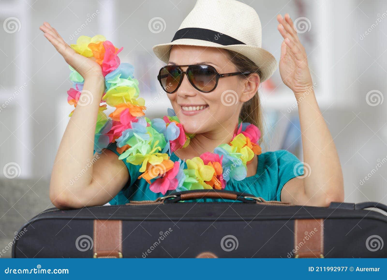 Happy Woman Ready for Vacation Stock Image - Image of resting, travel ...