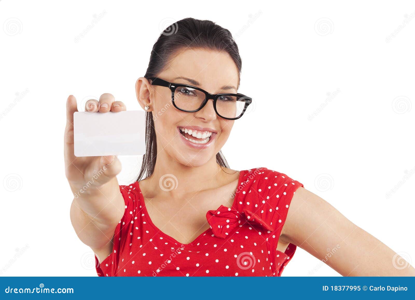 Happy woman in red stock image. Image of glasses, cheerful - 18377995