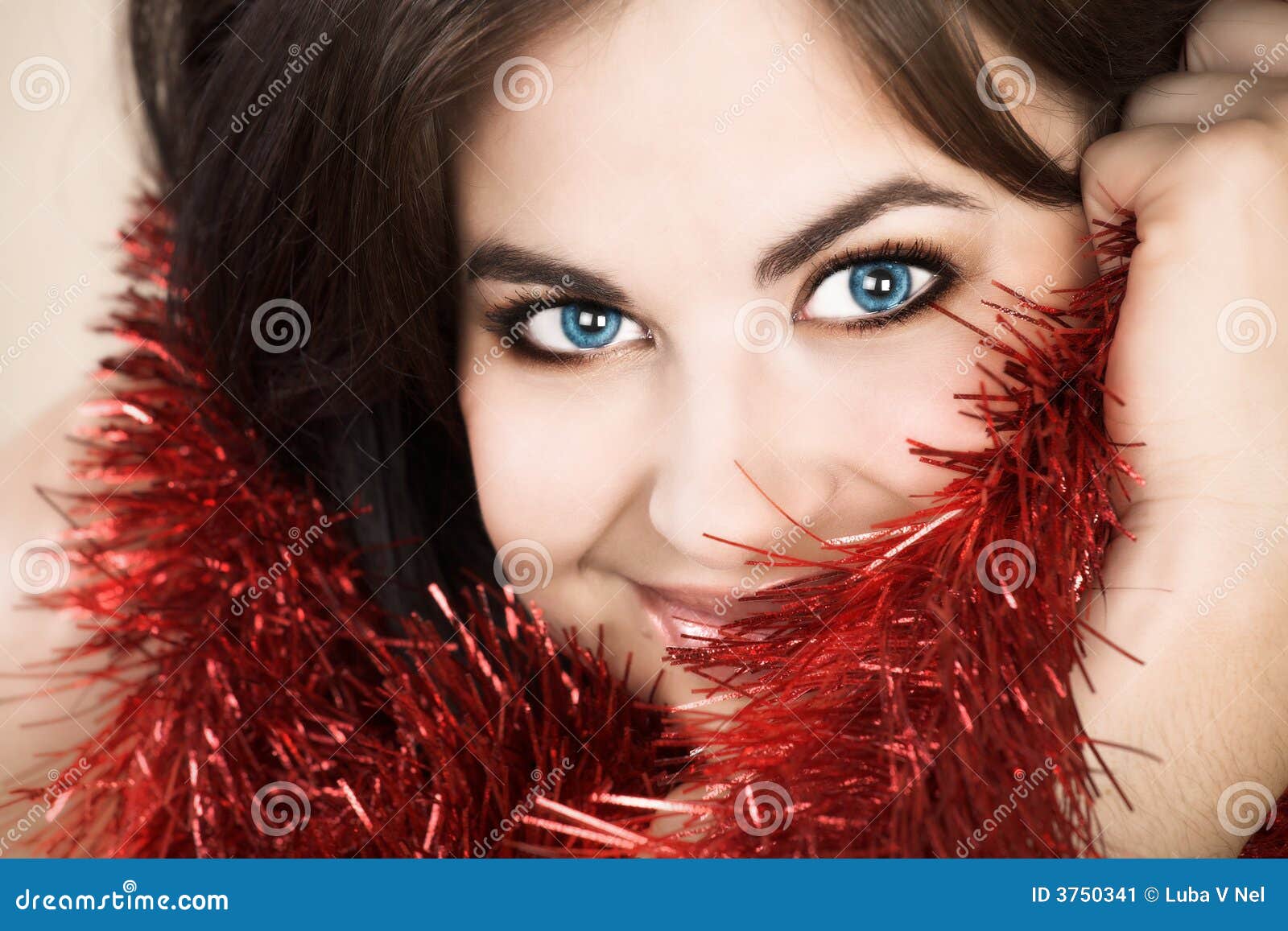 Happy woman in red stock image. Image of season, dark - 3750341