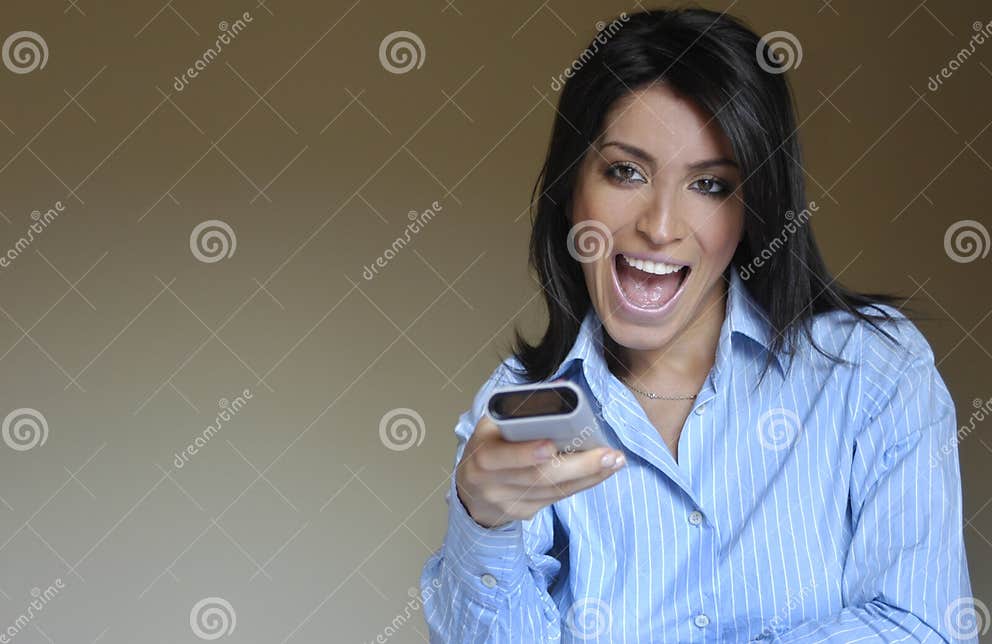Happy Woman and Remote Control Stock Image - Image of atention, comand ...