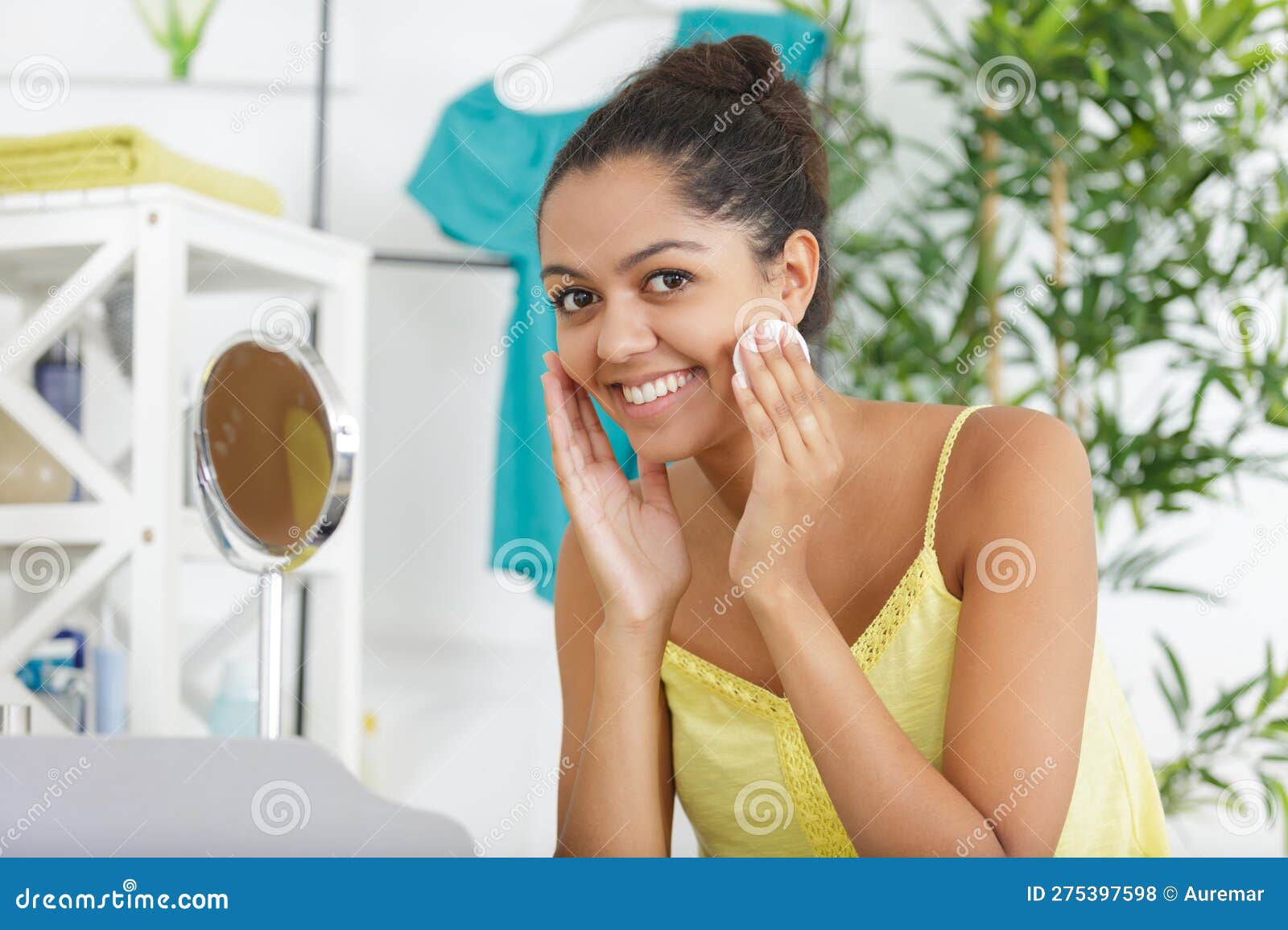 Happy Woman Removing Make-up Stock Photo - Image of purity, appearance ...