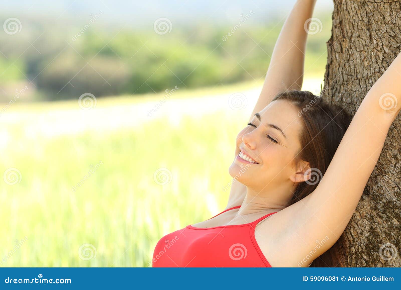 Happy Woman Resting in the Country Stock Image - Image of beautiful ...