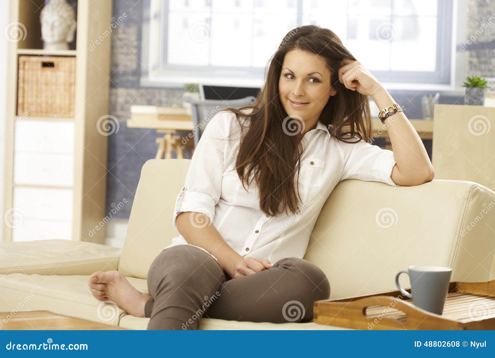 Happy Woman Resting at Home Stock Photo - Image of home, face: 48802608