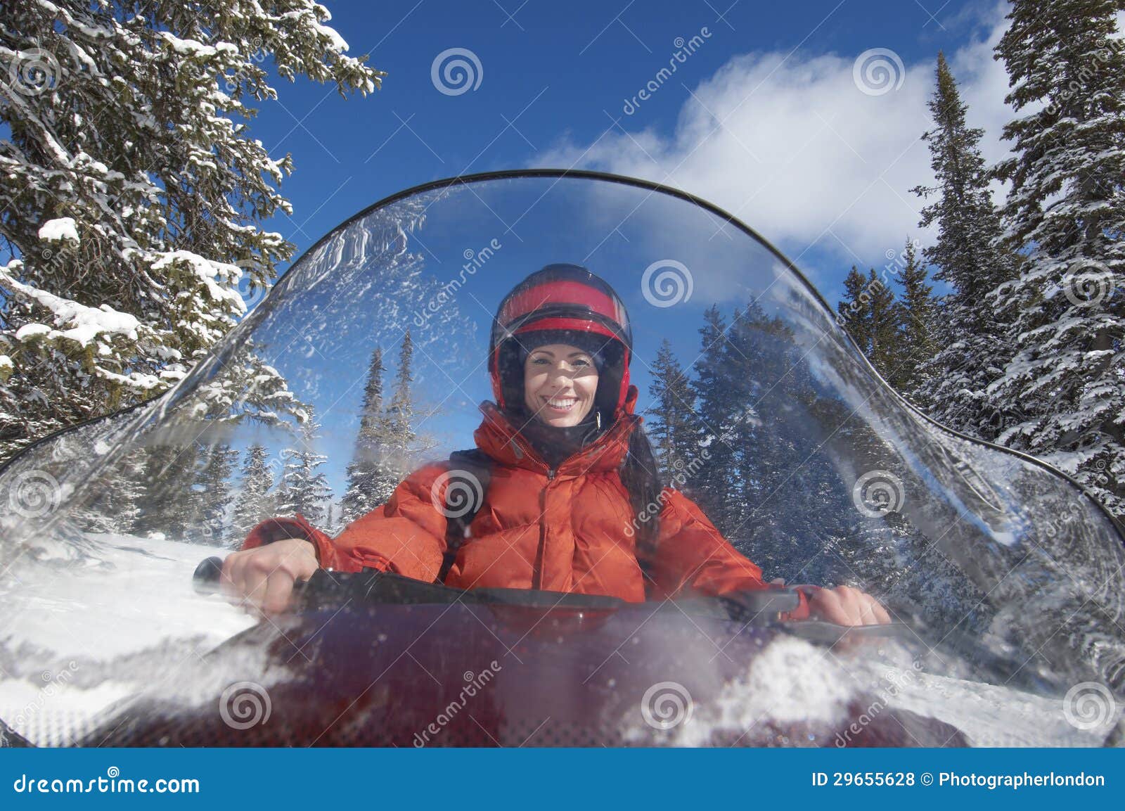 Happy Woman Riding Motor Sledge Stock Photo - Image of motor, aged ...