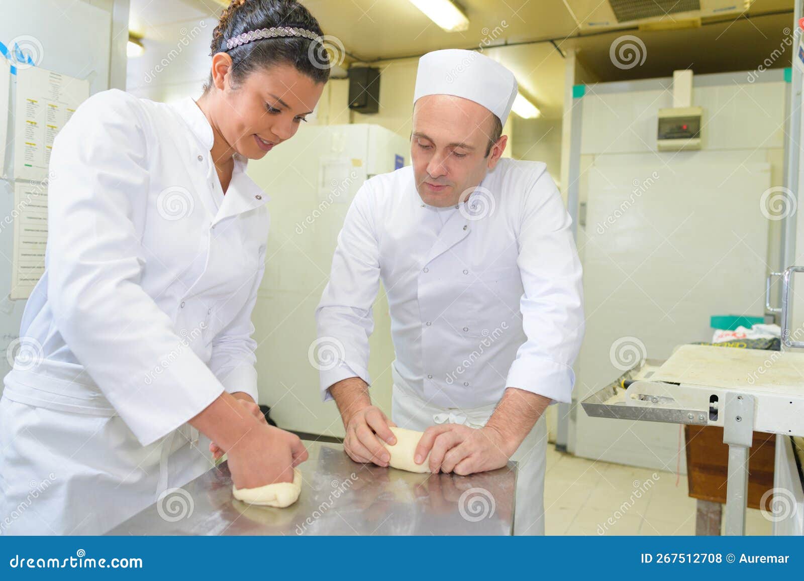 Happy Woman with Rolling-pin Talking To Chef Stock Photo - Image of ...