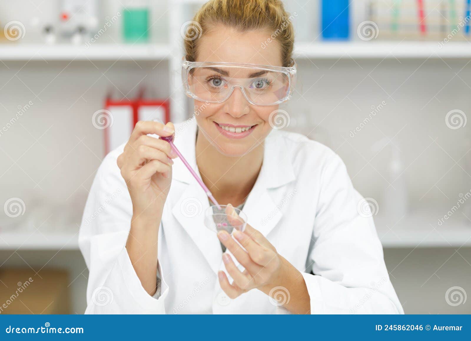 Happy Woman Scientist in Lab Stock Photo - Image of computer, science ...