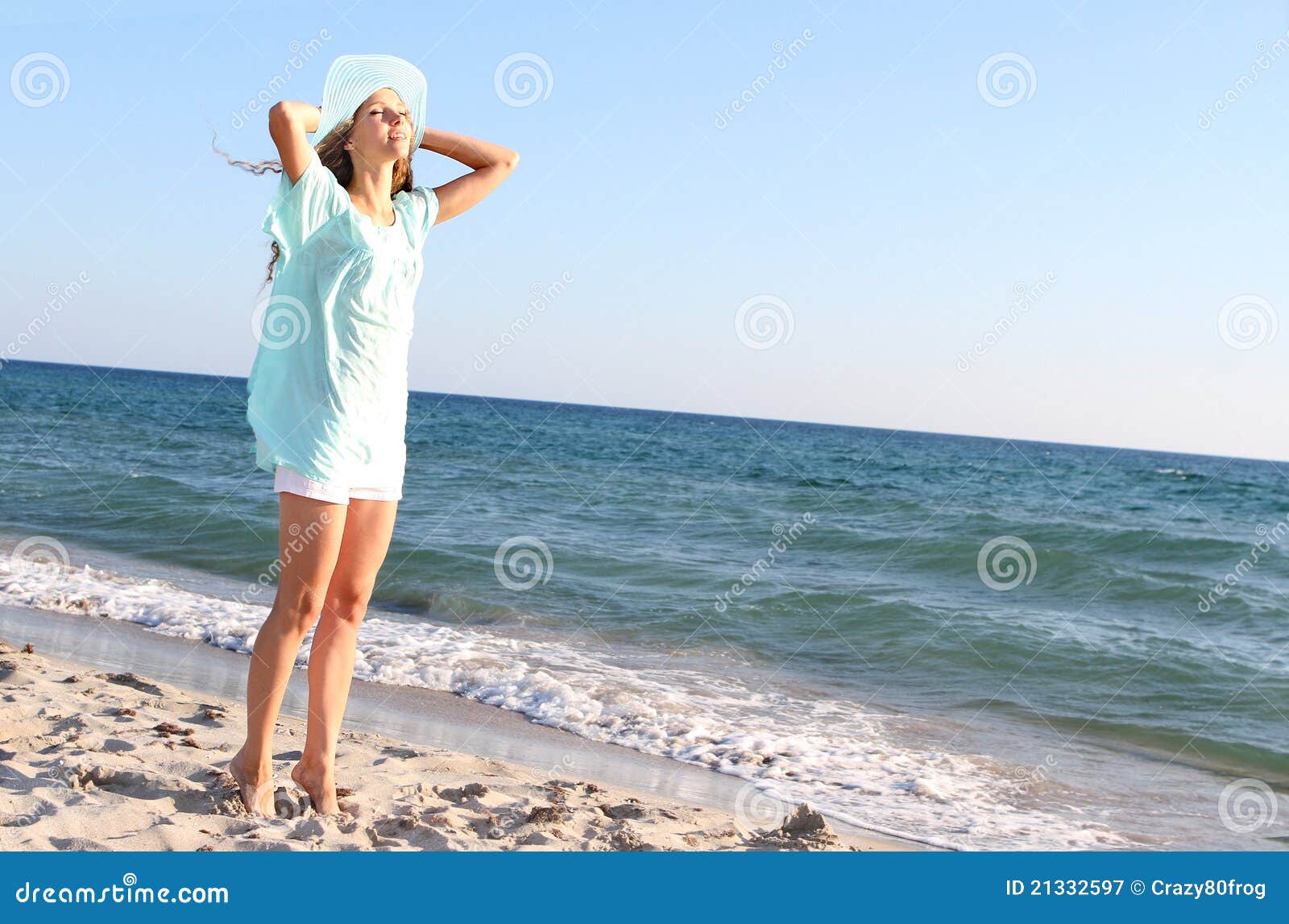 Happy Woman on Sea Background Stock Image - Image of cheerful, emotion ...