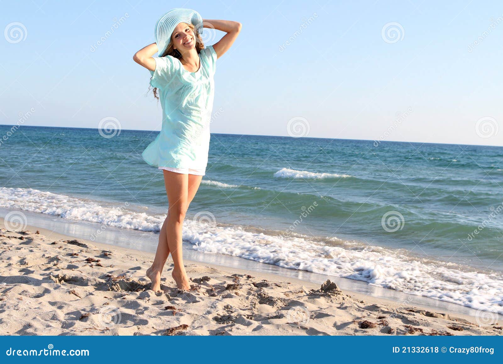 Happy Woman on Sea Background Stock Photo - Image of positive ...