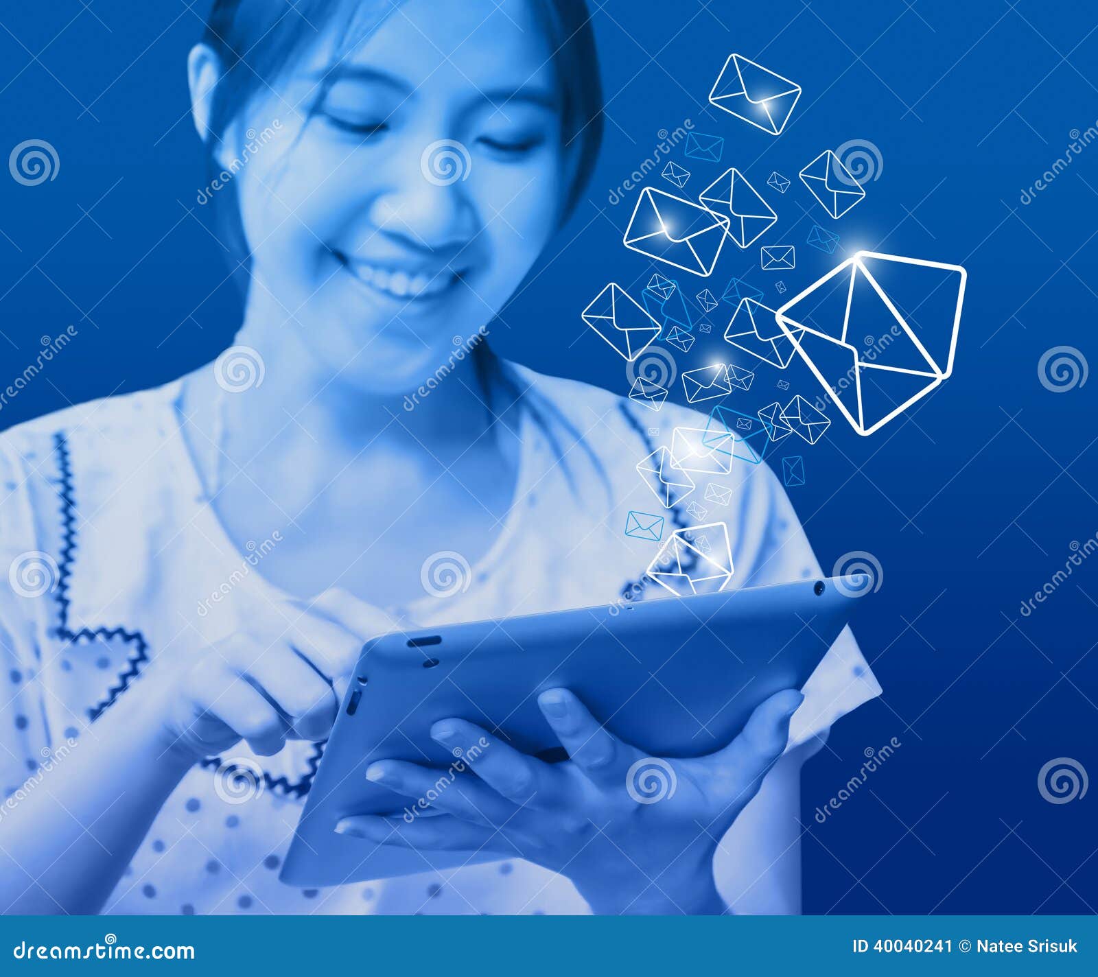 Happy woman sending email stock image. Image of handling - 40040241