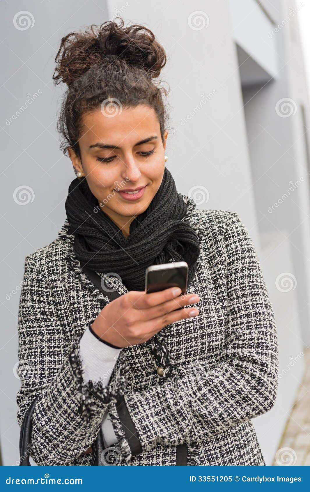 Happy Woman Sending Text Message on Smartphone Stock Image - Image of ...