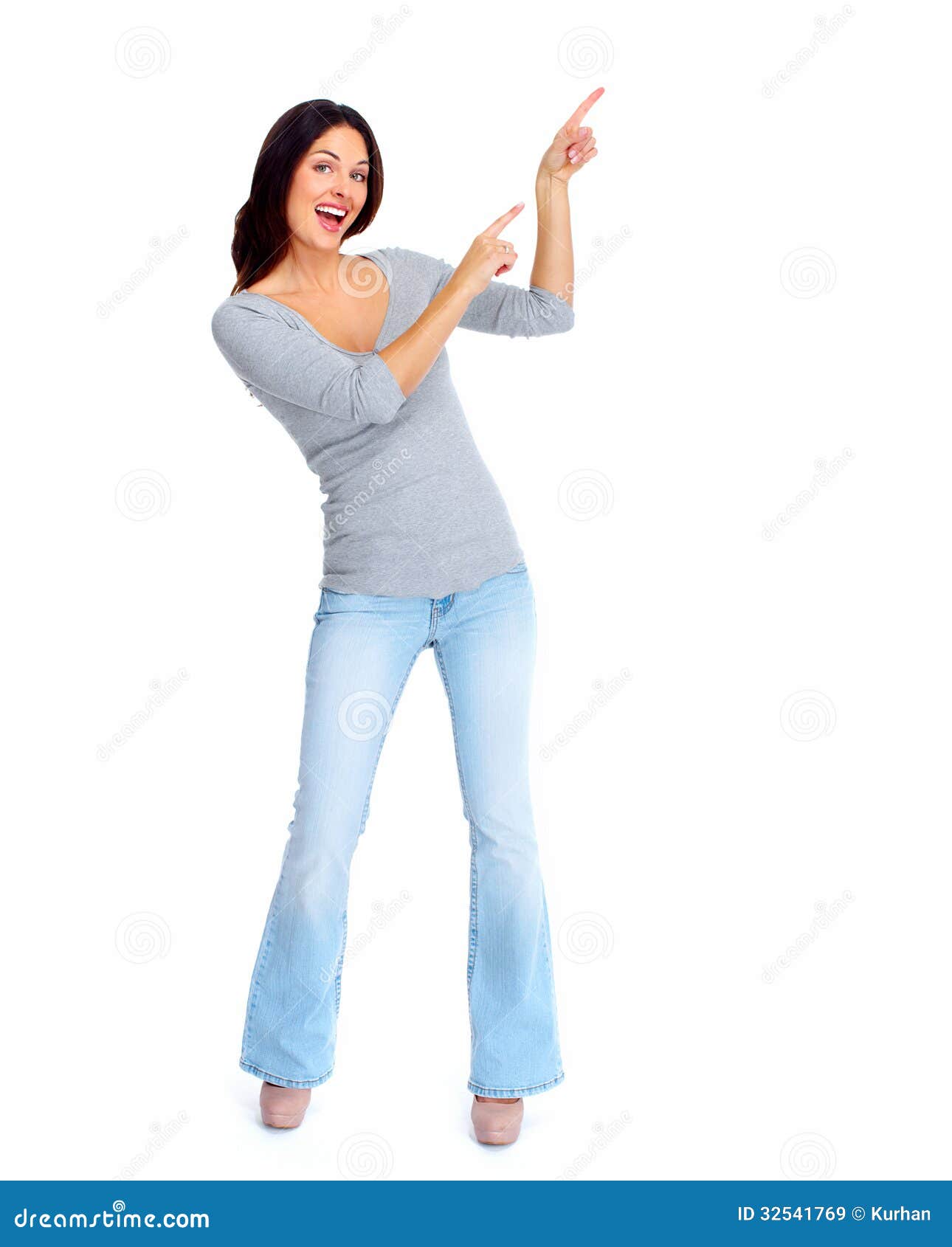 Happy Woman Showing a Copyspace. Stock Image - Image of beauty ...