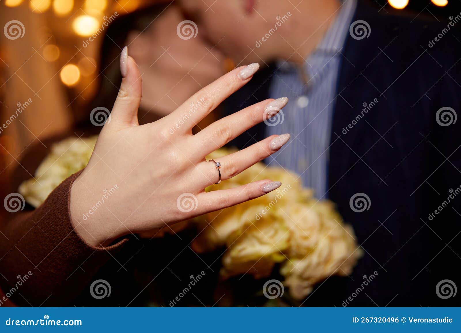 Happy Woman Shows Engagement Ring after Proposal Stock Photo - Image of ...