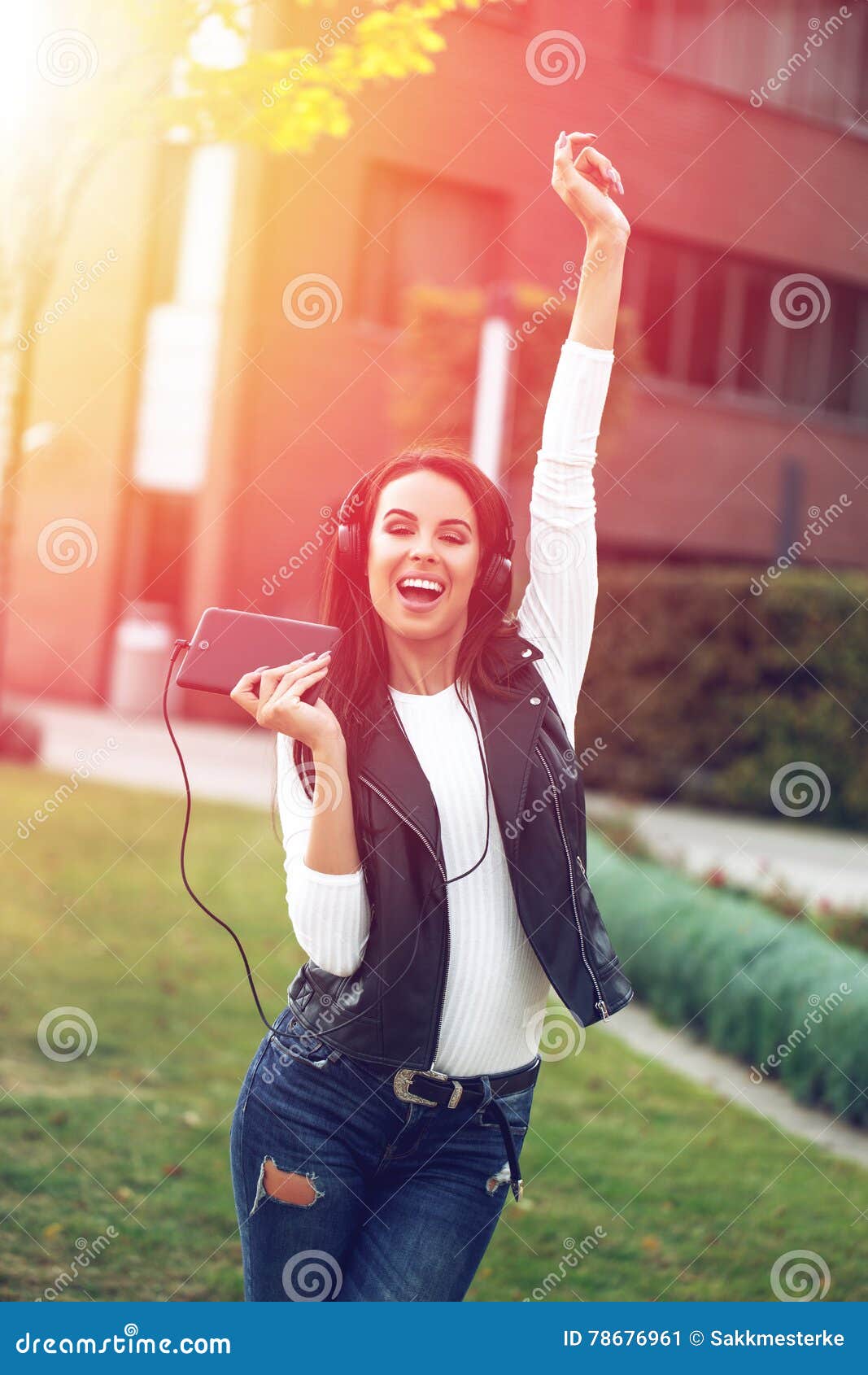 Happy Woman Singing And Dancing In Sunset Stock Image Image Of