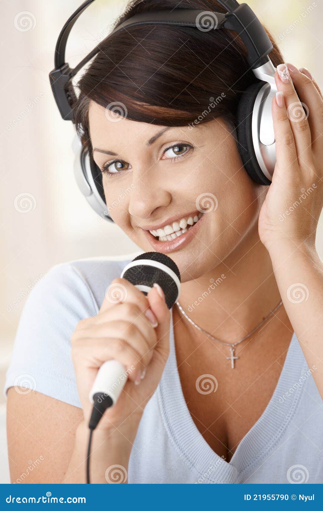 Happy Woman Singing at Home Stock Photo - Image of closeup, beauty ...
