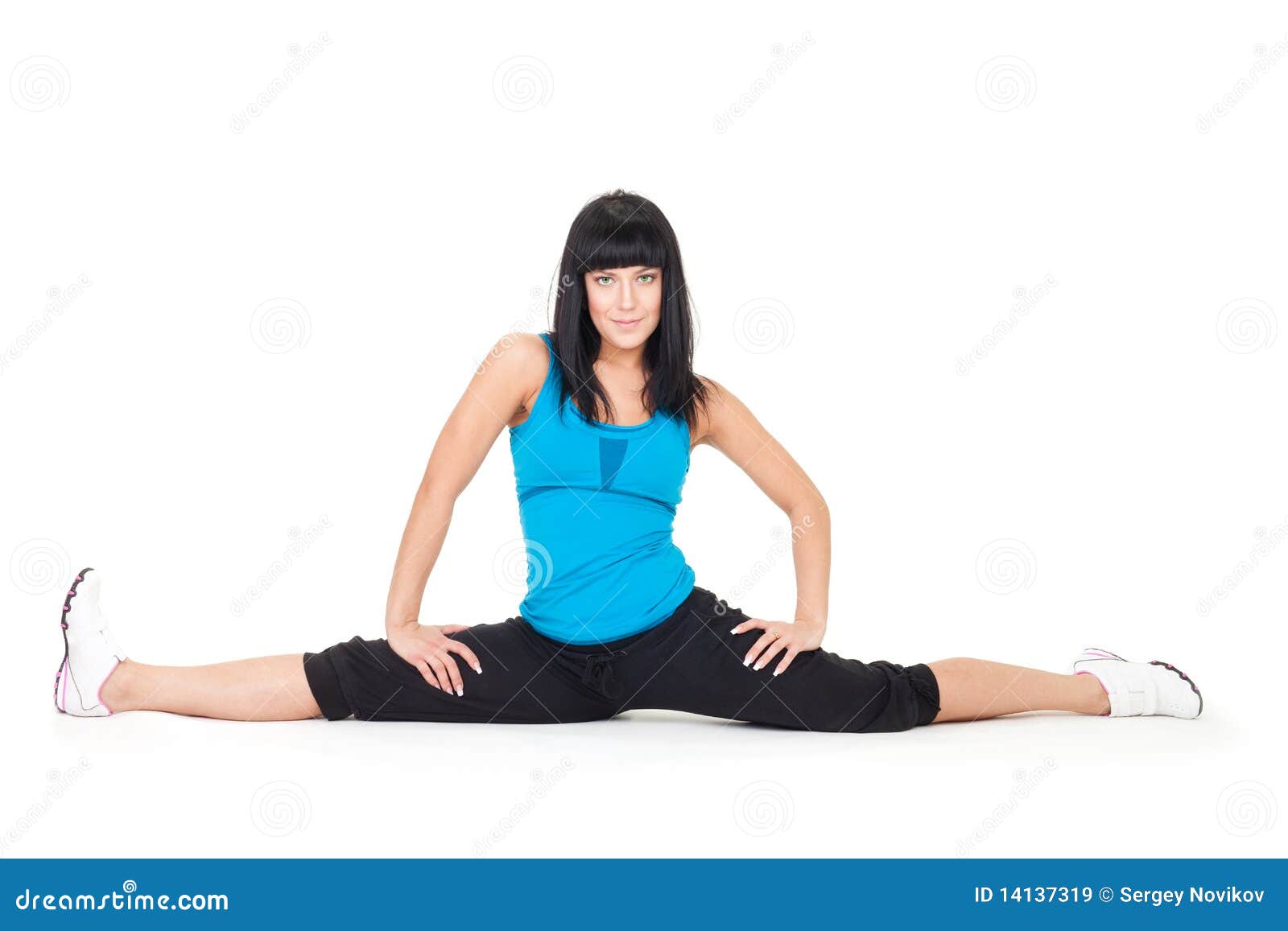 Happy Woman Sit and Do Splits Exercise Stock Image - Image of balance ...